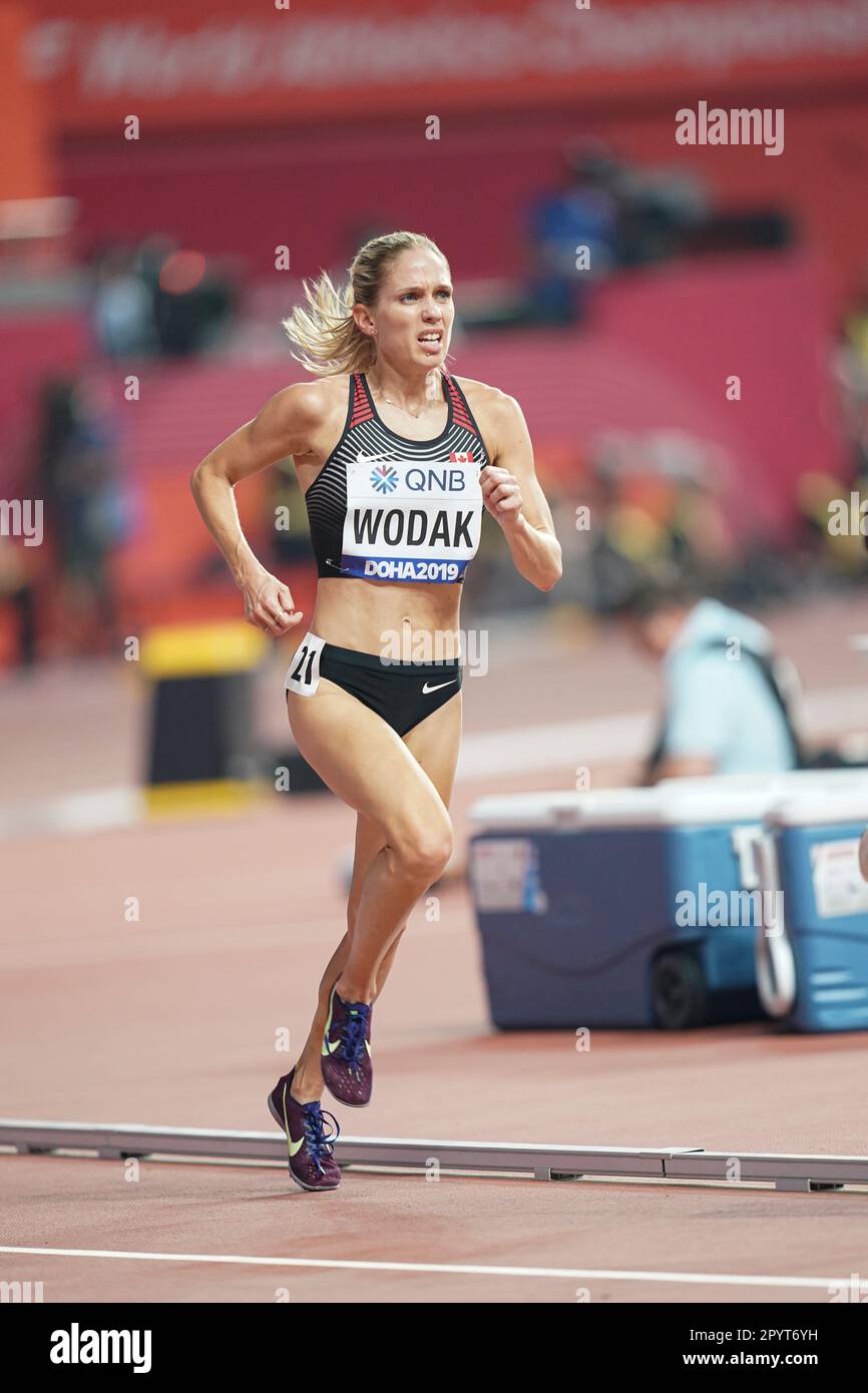 Natasha Wodak running the 10.000 m at the 2019 World Athletics ...