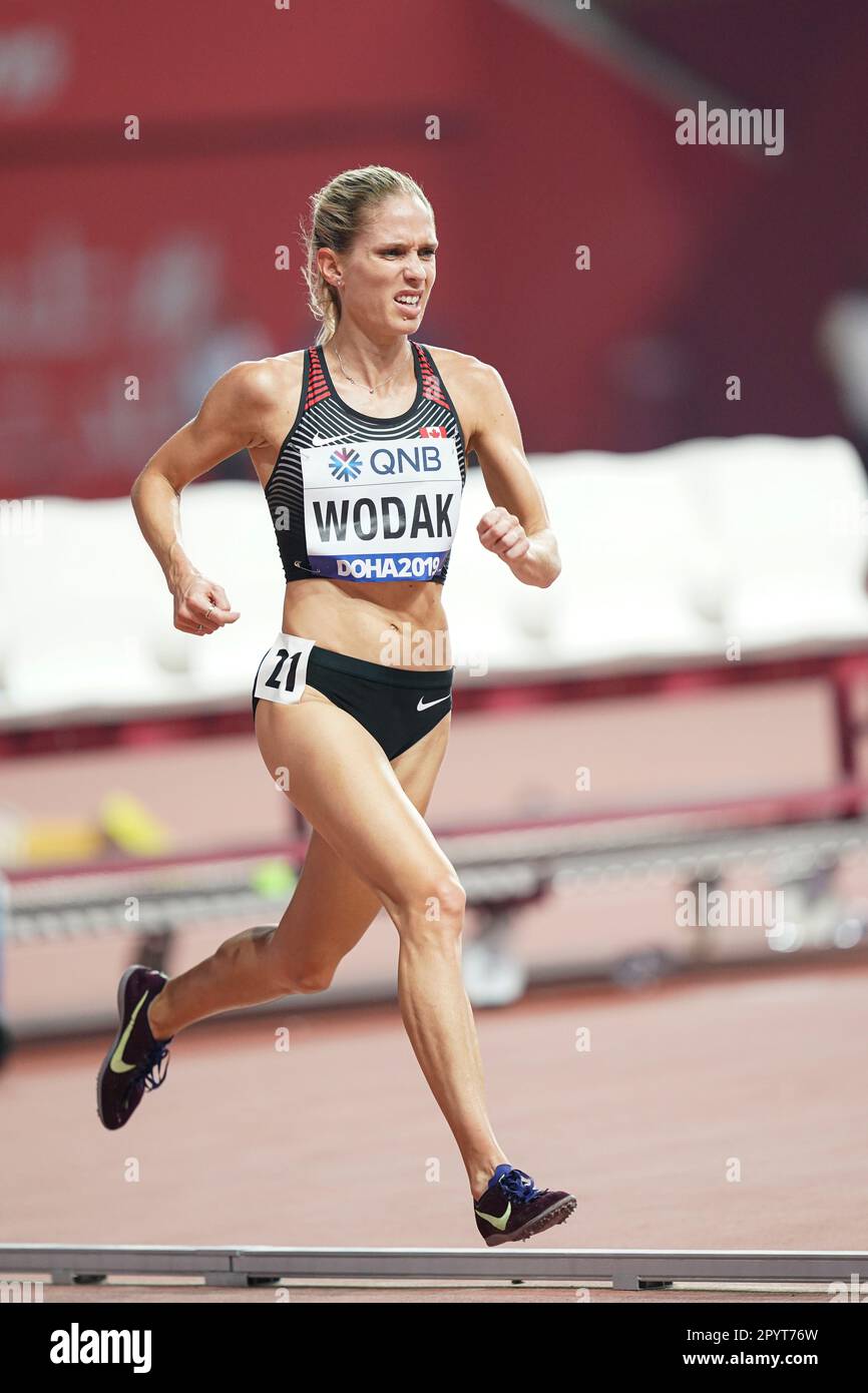 Natasha Wodak running the 10.000 m at the 2019 World Athletics ...
