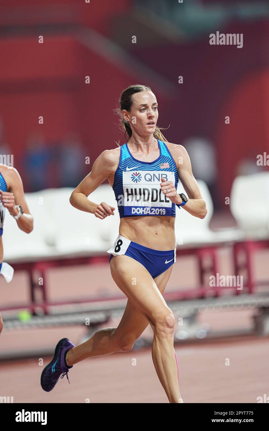 Molly Huddle running the 10.000 m at the 2019 World Athletics ...