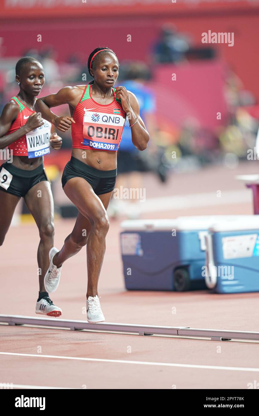 Hellen Obiri running the 10.000 m at the 2019 World Athletics ...