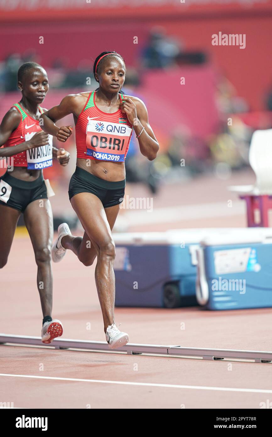 Hellen Obiri running the 10.000 m at the 2019 World Athletics ...