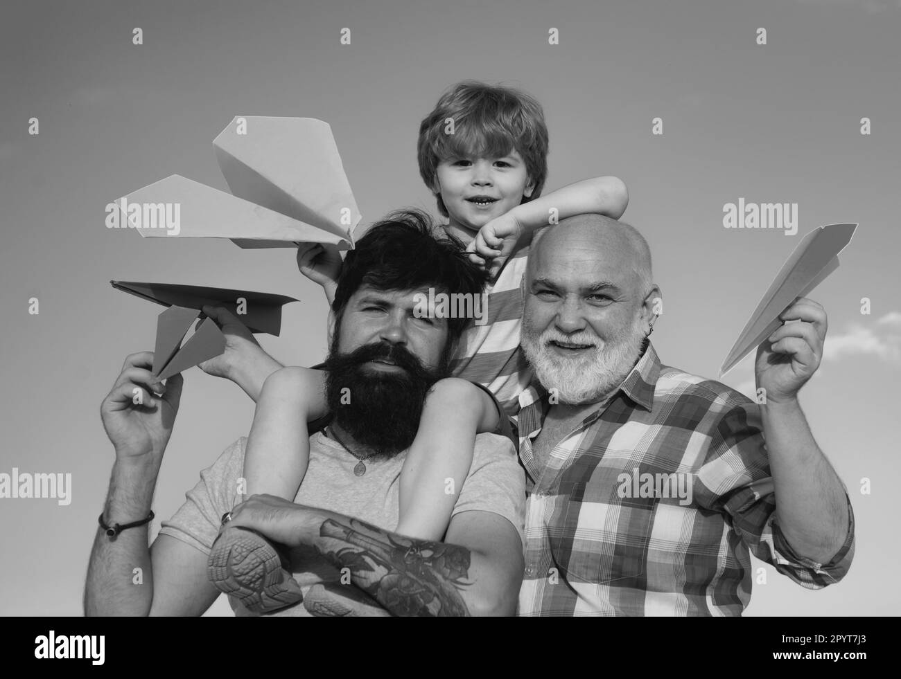 Men generations. Father and son with grandfather - happy loving family ...