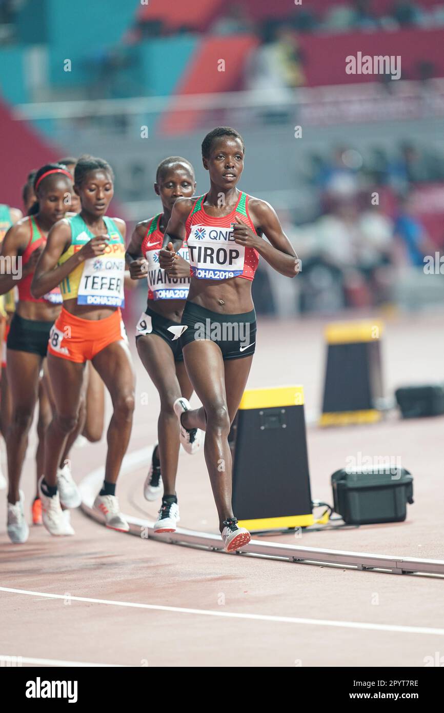 Agnes Jebet Tirop running the 10.000 m at the 2019 World Athletics Championships in Doha Stock ...