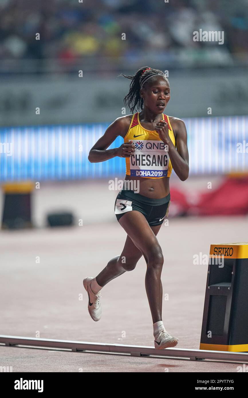 Stella Chesang running the 10.000 m at the 2019 World Athletics ...