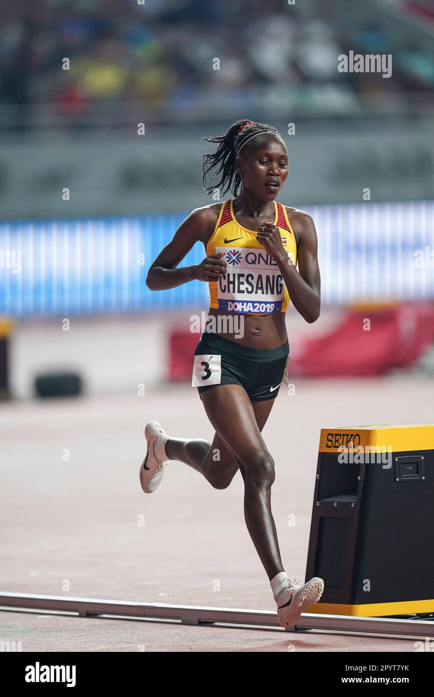 Stella Chesang running the 10.000 m at the 2019 World Athletics ...