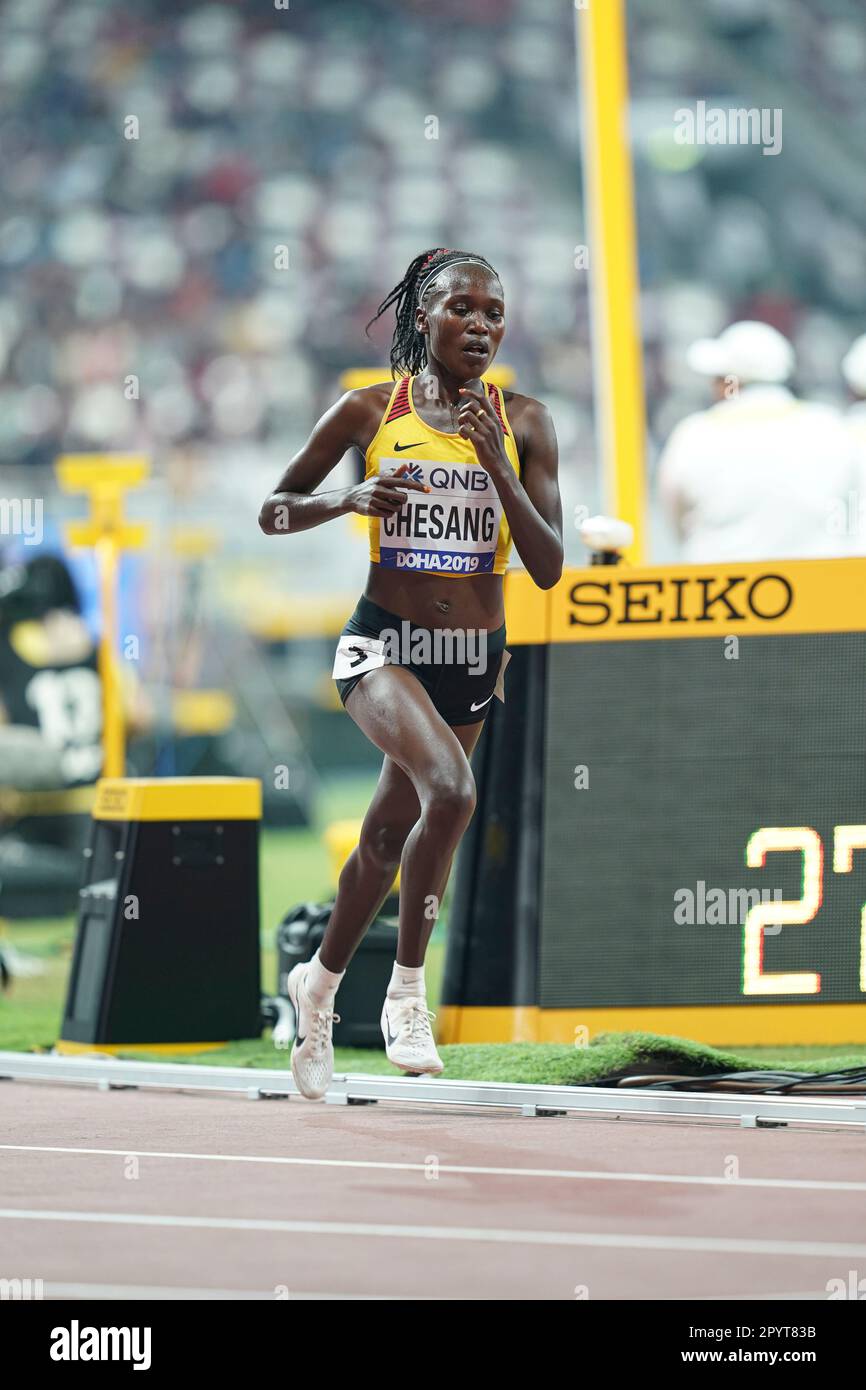 Stella Chesang running the 10.000 m at the 2019 World Athletics ...