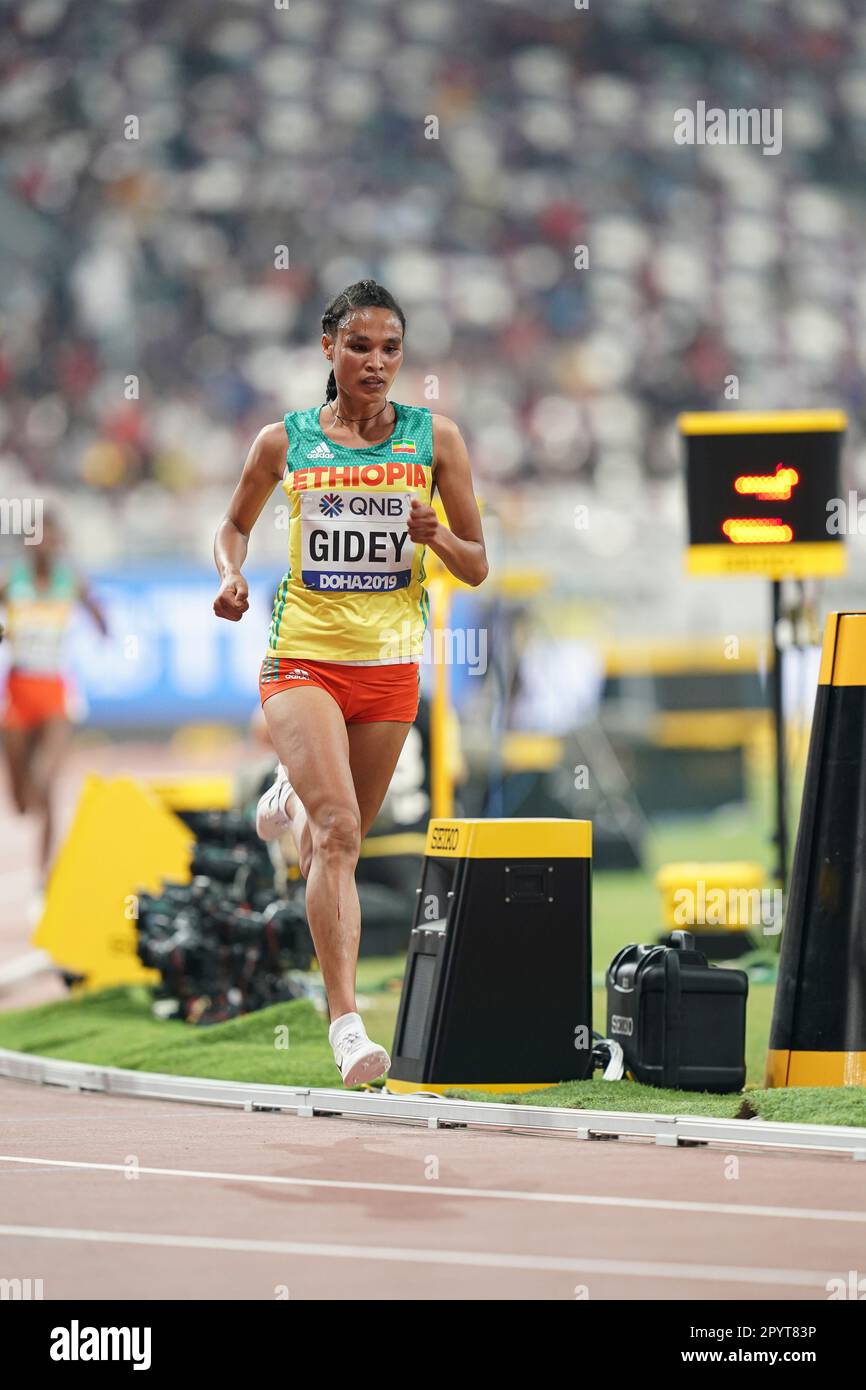 Letesenbet Gidey running the 10.000 m at the 2019 World Athletics ...