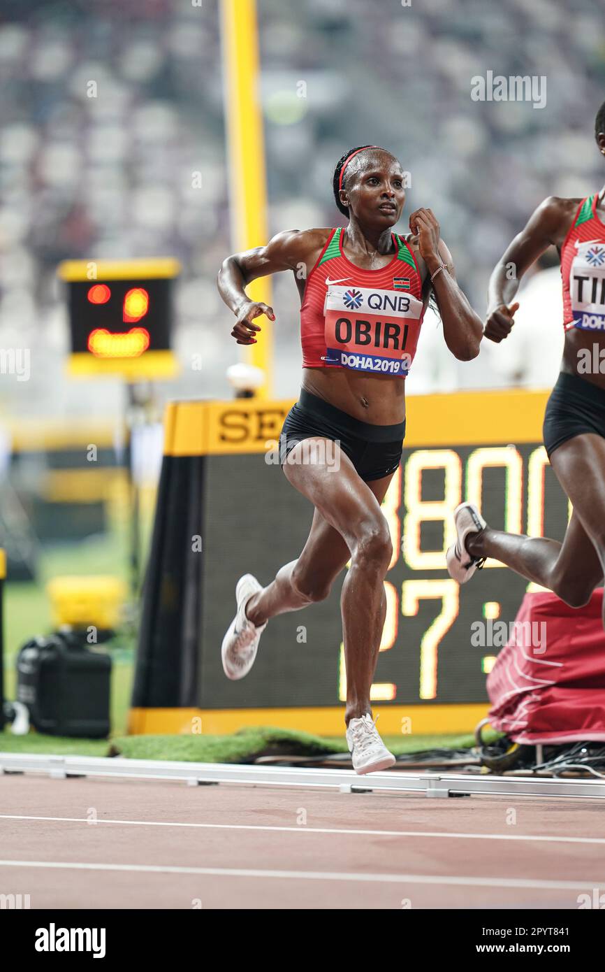Hellen Obiri running the 10.000 m at the 2019 World Athletics ...