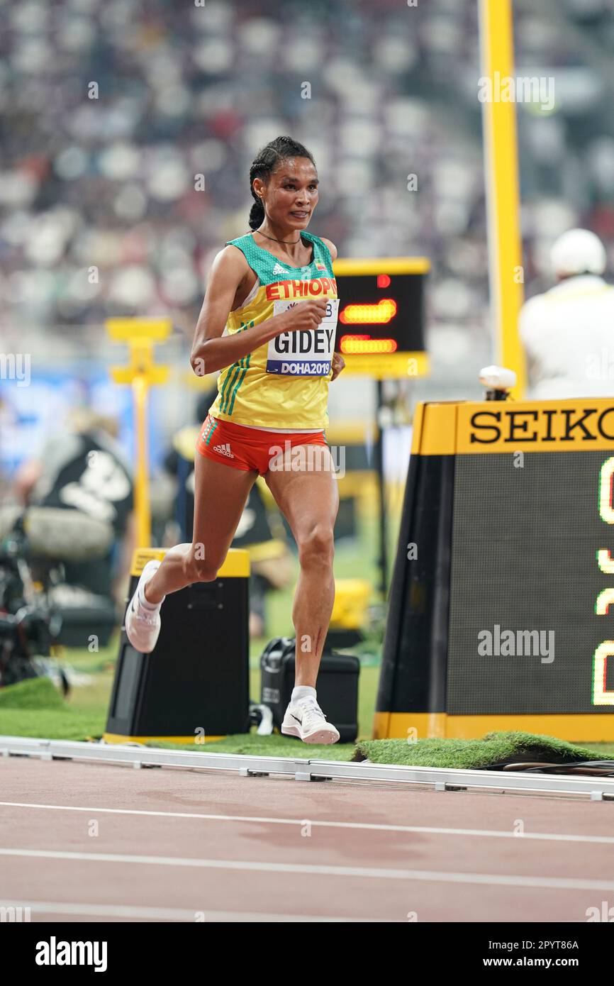 Letesenbet Gidey running the 10.000 m at the 2019 World Athletics ...