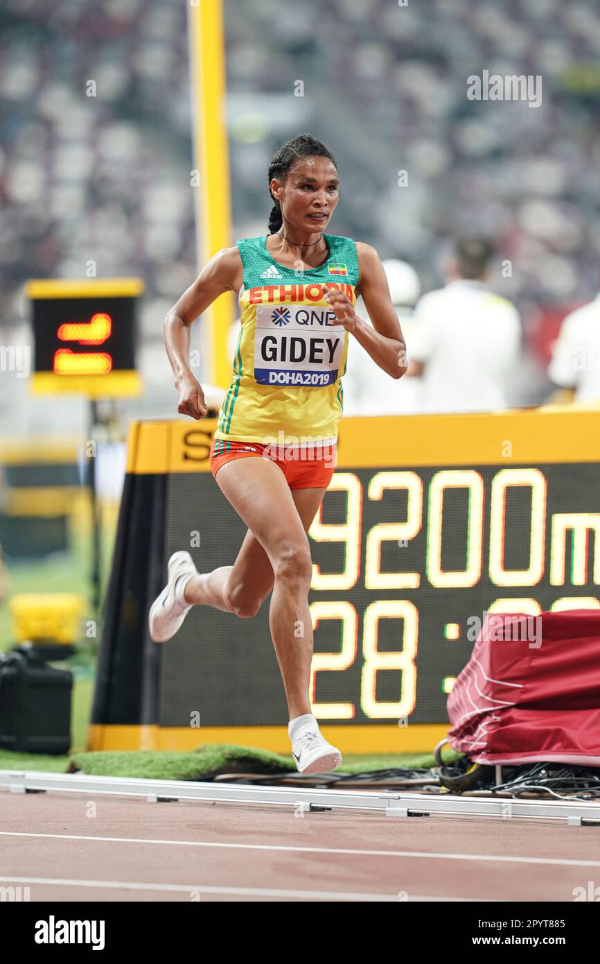 Letesenbet Gidey running the 10.000 m at the 2019 World Athletics ...