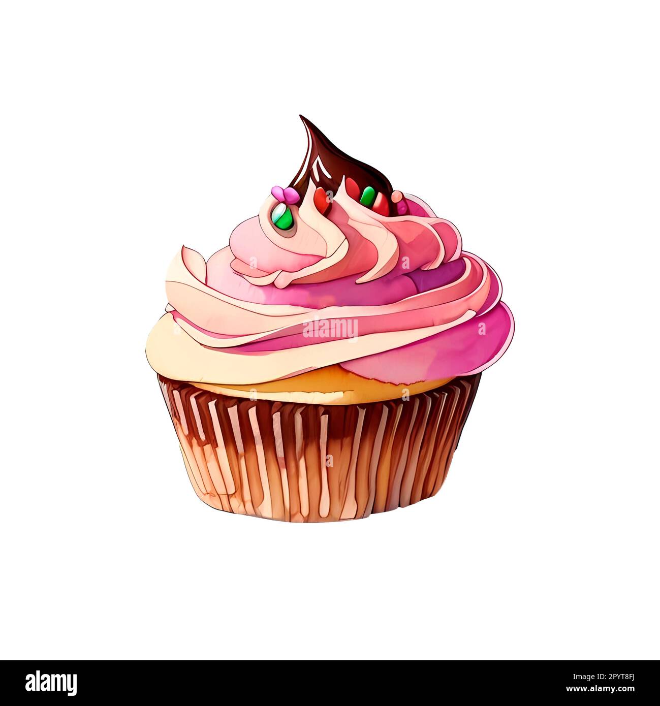 Cake hand drawn watercolor illustration on white background. It can be ...