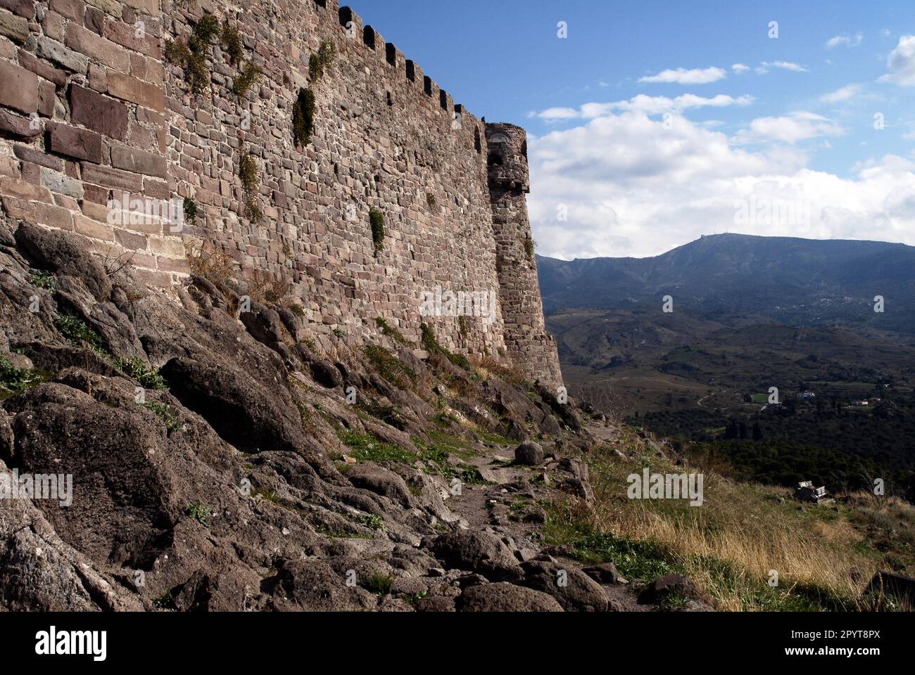 Greece, Northeastern Aegean, Lesvos island Molyvos town and castle ...