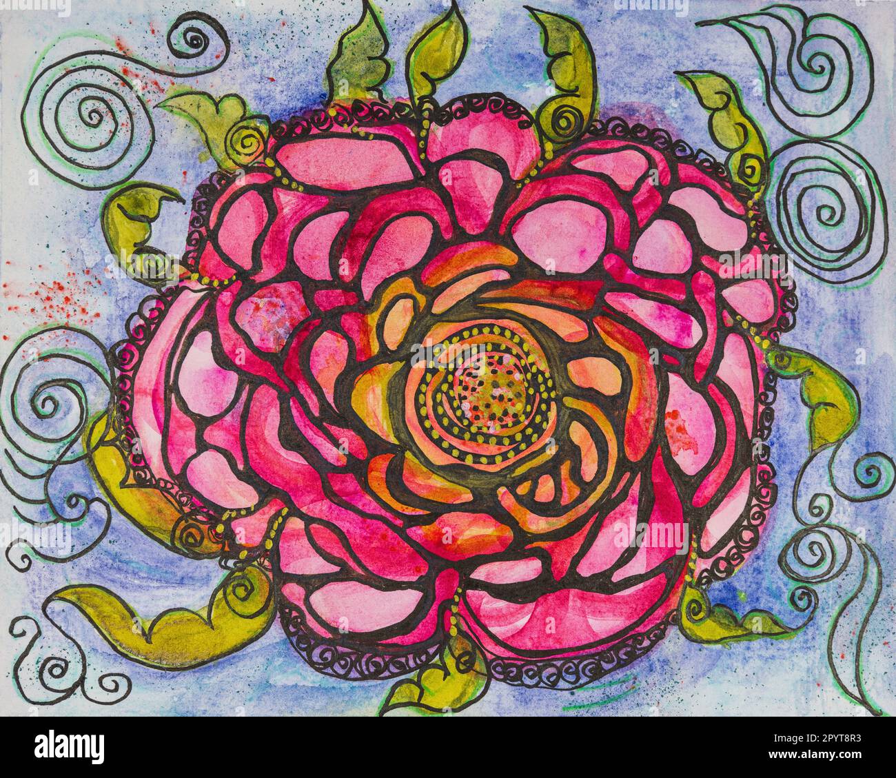 Ornamental neurographic rose. The dabbing technique near the edges ...