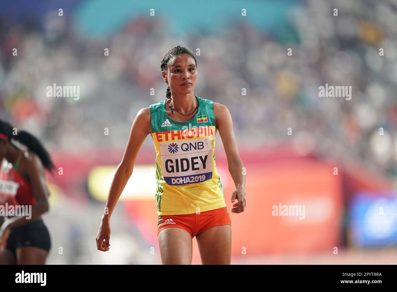 Letesenbet Gidey running the 10.000 m at the 2019 World Athletics ...