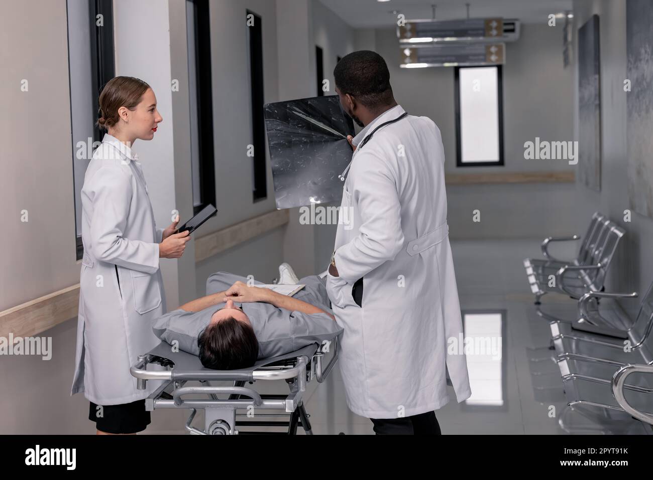 Physician and radiologist analyze medical images, including MRI film ...