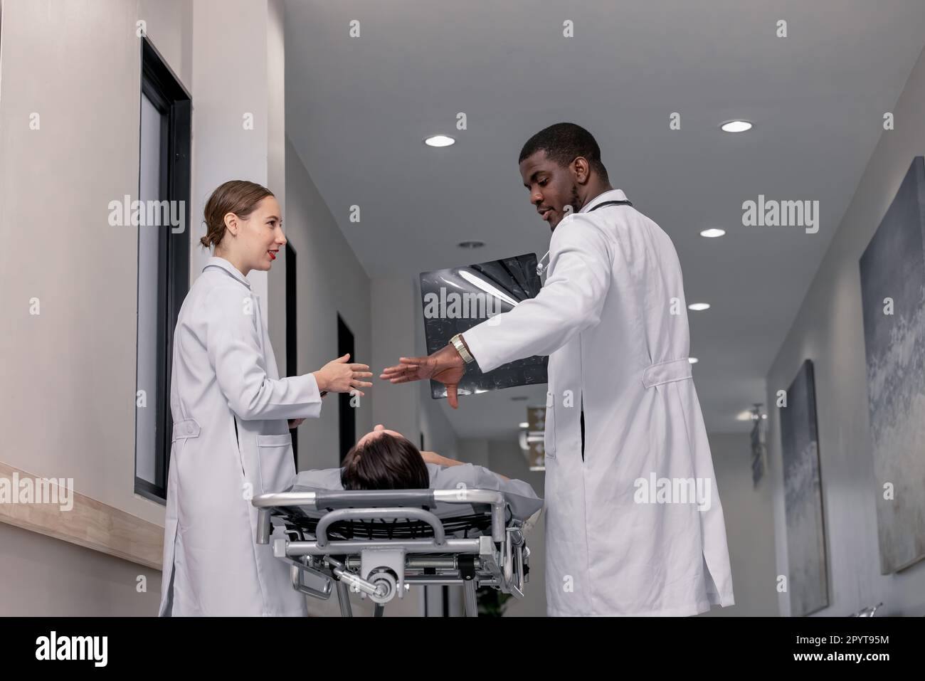 Physician and radiologist analyze medical images, including MRI film ...