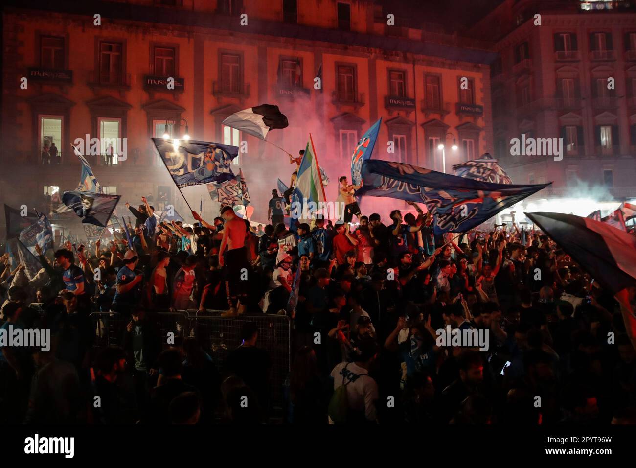 The supporters of the SSC Napoli football team during the celebrations ...