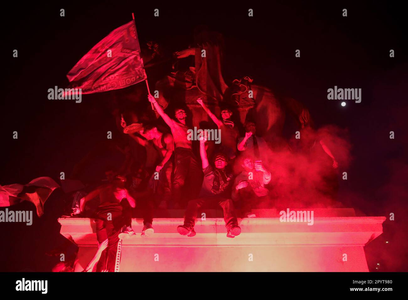 The supporters of the SSC Napoli football team during the celebrations ...