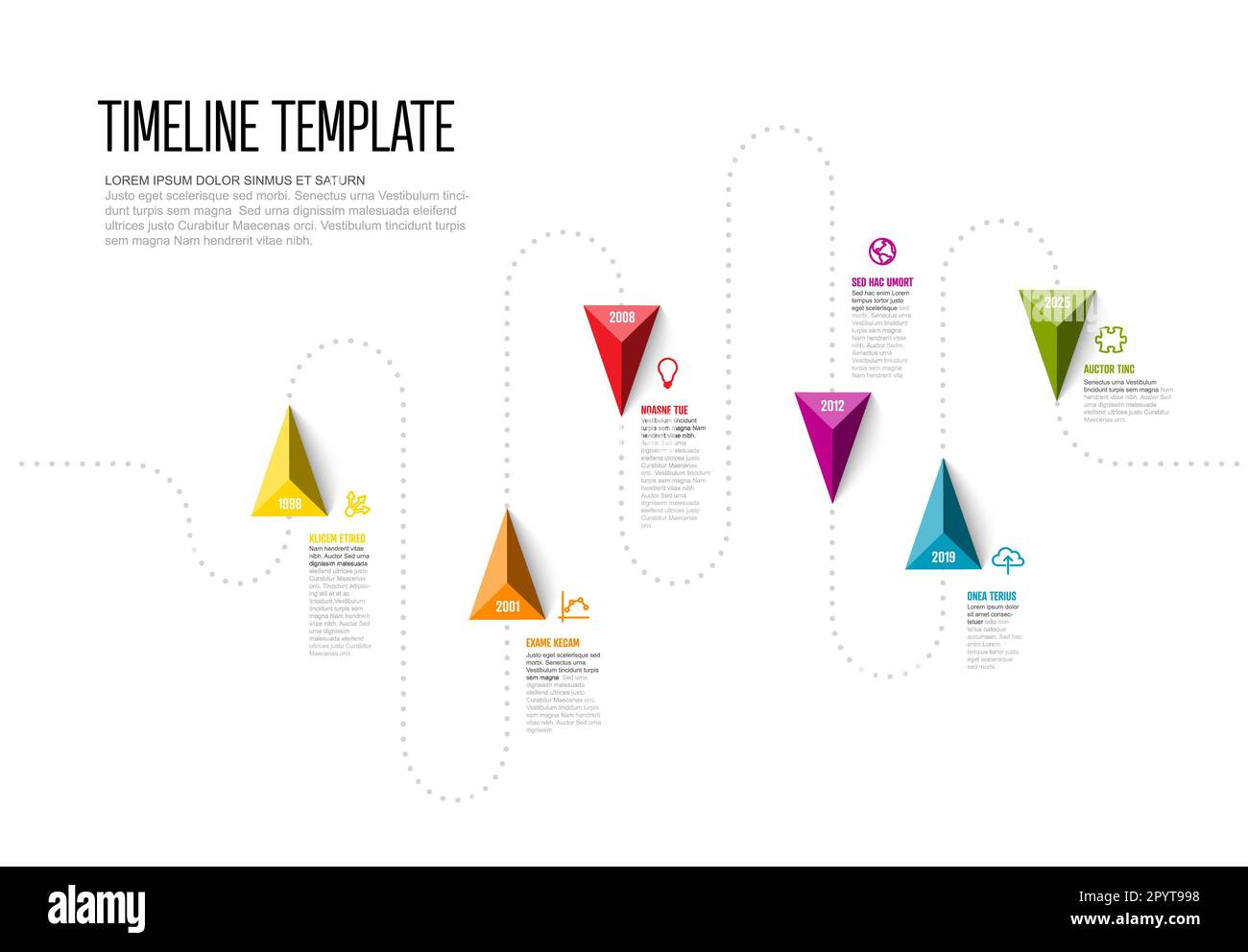 Vector Infographic timeline report template with color pyramid triangle ...
