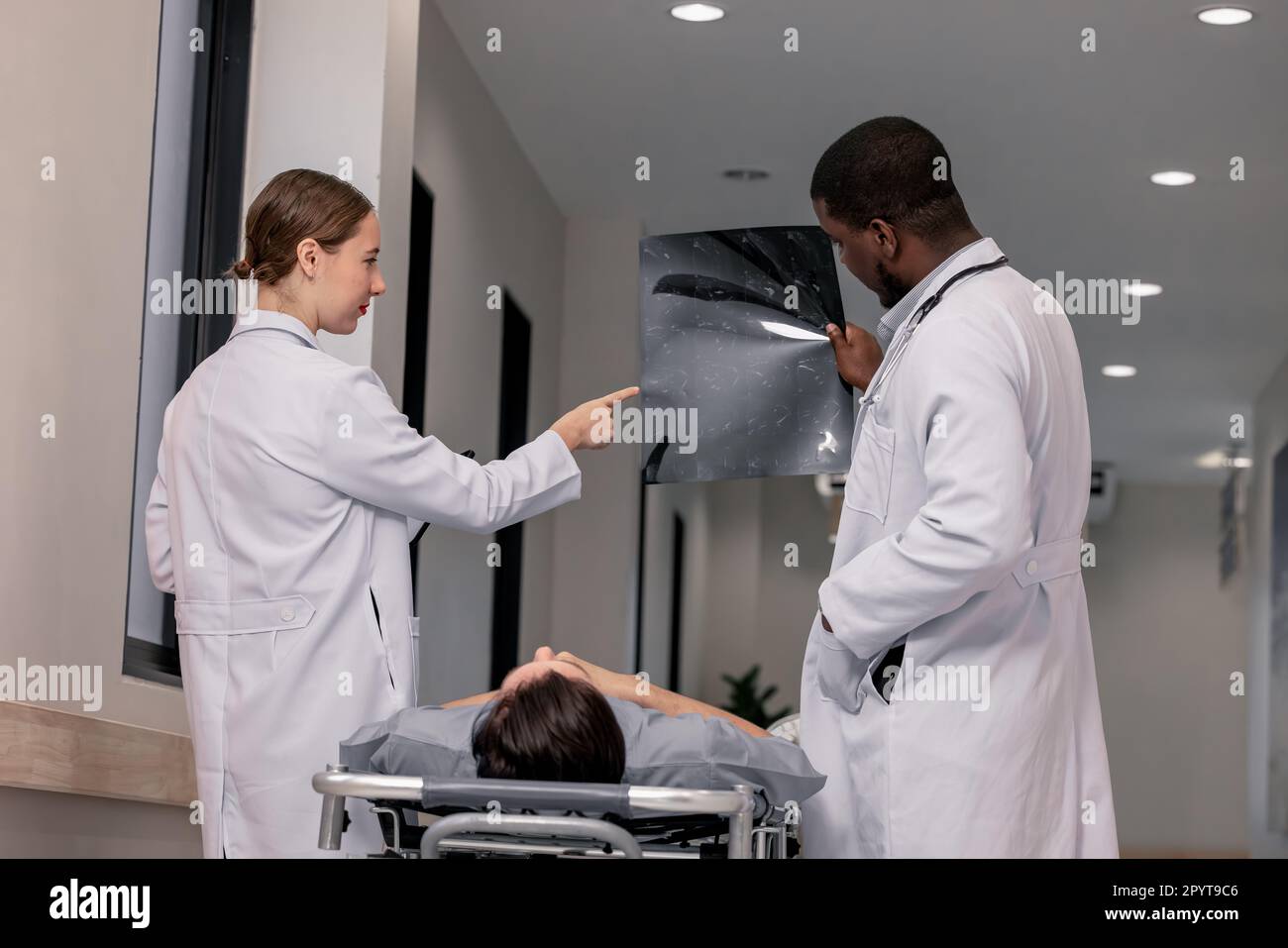 Physician and radiologist analyze medical images, including MRI film ...