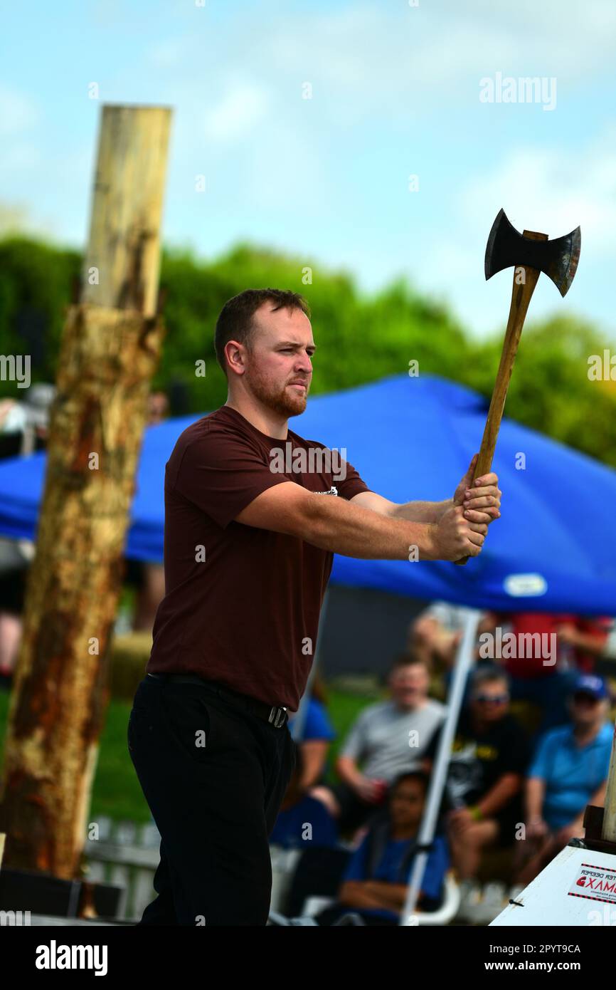 Auckland, New Zealand - Mar 2023. Lumberjack sports practicing in a ...