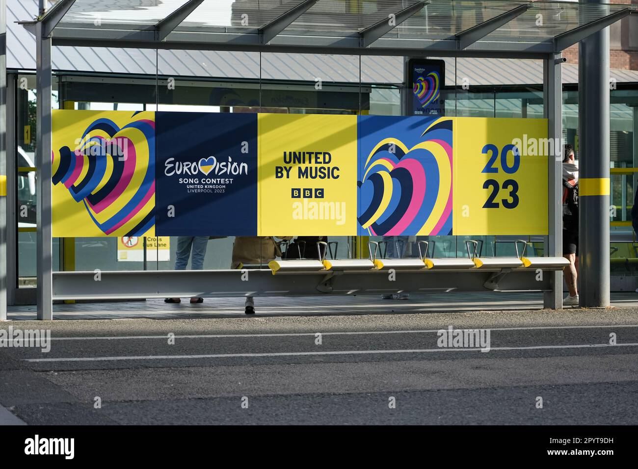 Eurovision Song Contest 2023 signs in Liverpool at Bus Station Stock ...