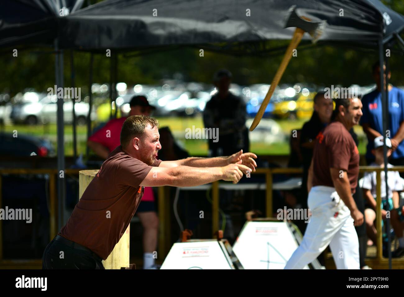 Auckland, New Zealand - Mar 2023. Lumberjack sports practicing in a ...