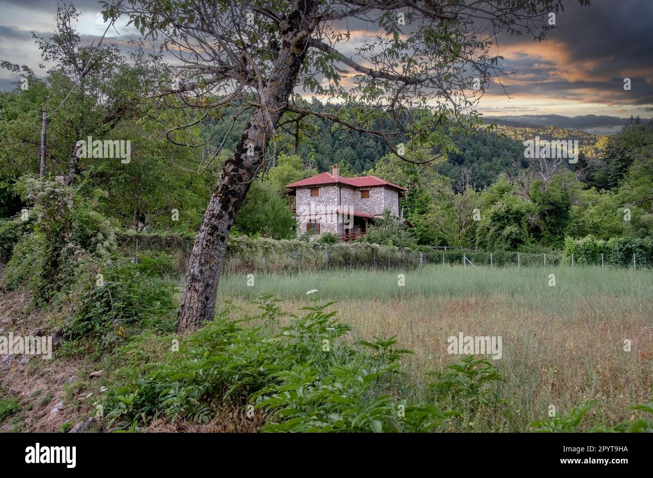 houses in Zarouhla village. Acahia, Greece. Greek landscapes Stock ...