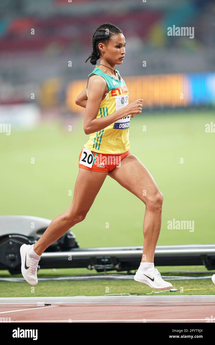 Letesenbet Gidey running the 10.000 m at the 2019 World Athletics ...