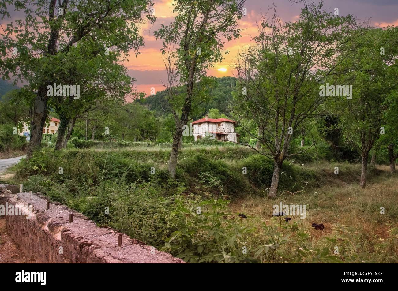 Country side view in Zarouhla village. Acahia, Greece. Greek ...