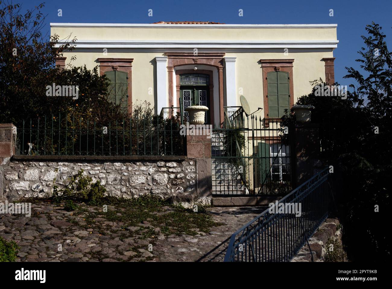 Greece, Northeastern Aegean, Lesvos island Molyvos town and castle ...