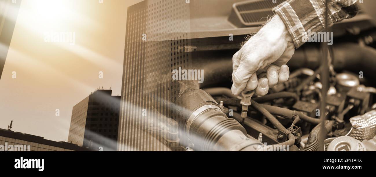 Car mechanic checking a car engine; multiple exposure Stock Photo - Alamy