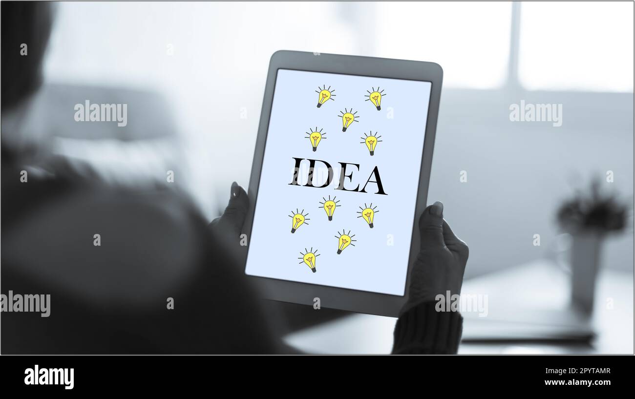 Tablet screen displaying an idea concept Stock Photo - Alamy