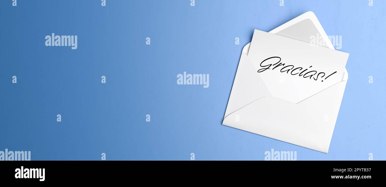 Letter with the Spanish text "Gracias" ("Thanks") in an envelope on ...