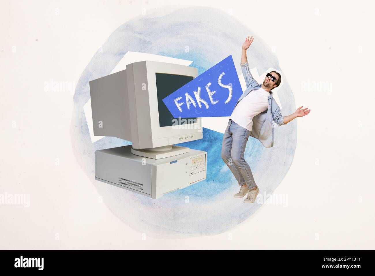 Photo picture artwork metaphor collage man zombie hypnosis watch tv ...