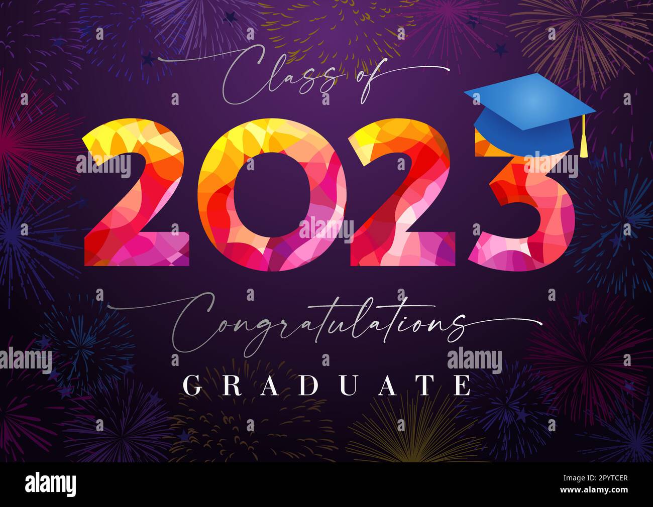 Class of 2023 graduating greetings. Creative banner or poster. Number ...