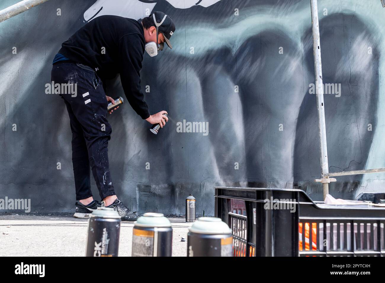 Litvinov, Czech Republic. 04th May, 2023. A trio of street artists ...