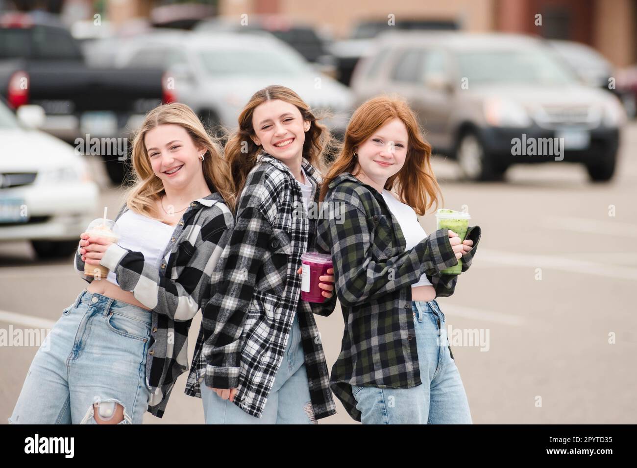 Three teen girls laughing conversation hi-res stock photography and ...