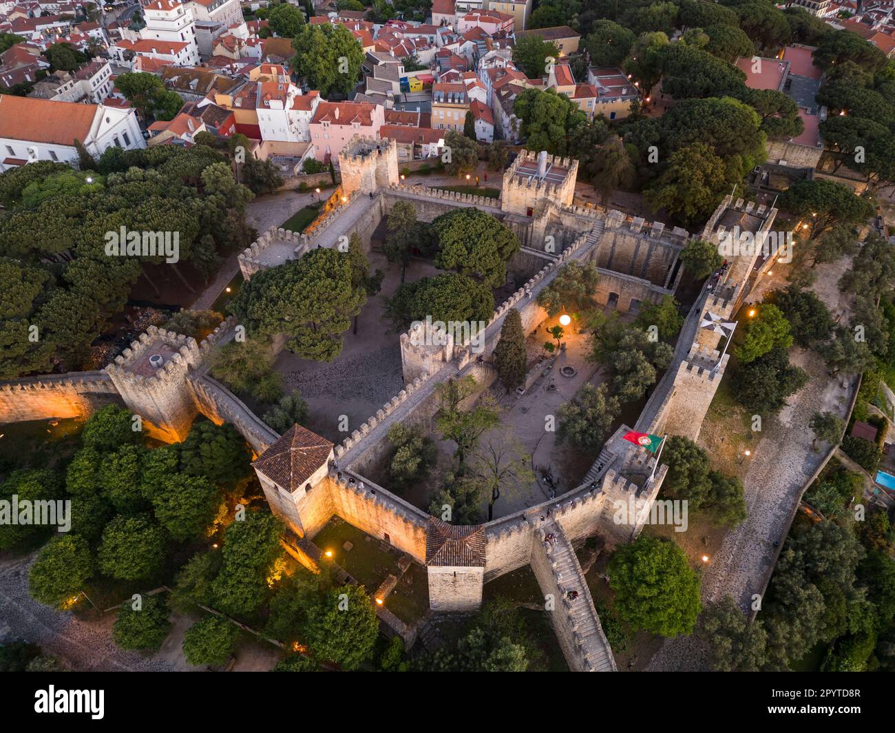 Beautiful aerial view to old historic castle and buildings Stock Photo ...