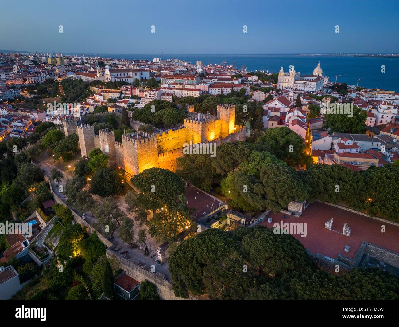 Beautiful aerial view to old historic castle and buildings Stock Photo ...