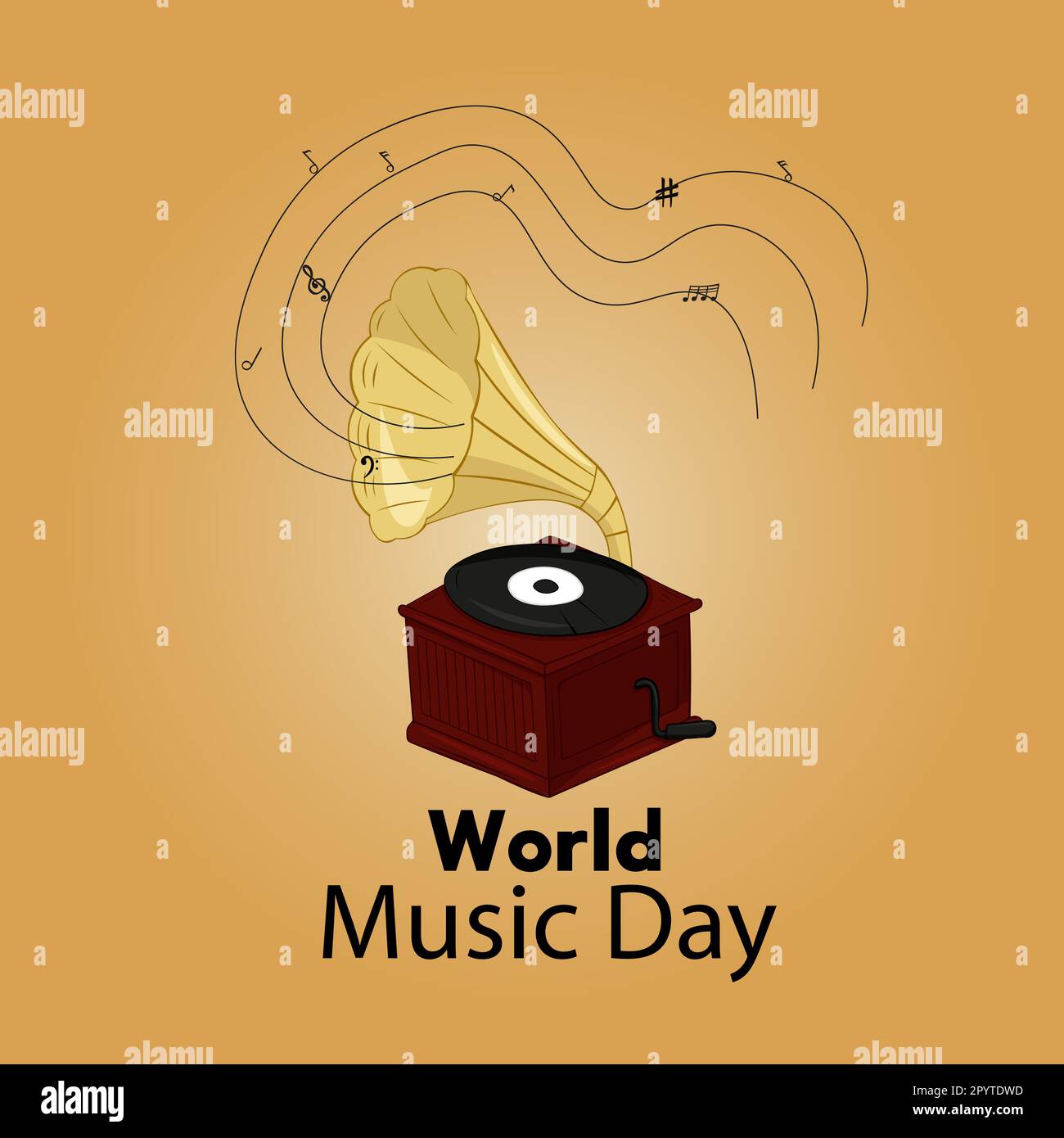 World Music Day with gramophone with vinyl recording on disc vector ...