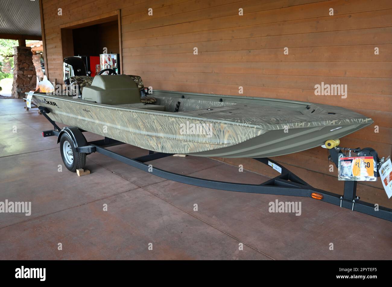 Tracker boat for sale at Outdoor World in Las Vegas Stock Photo - Alamy