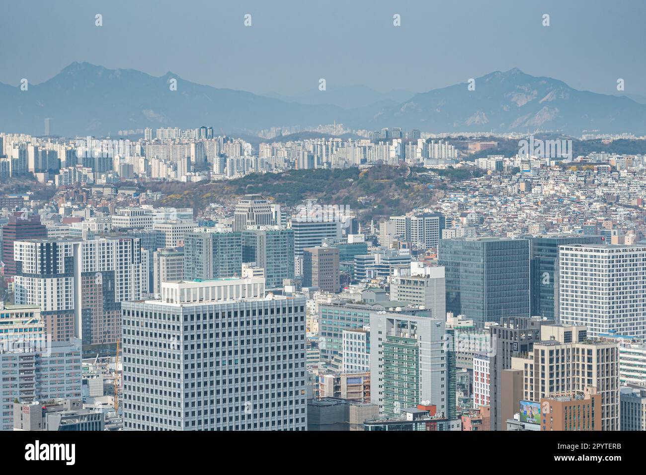 Aerial view Seoul city North area with mountain background Stock Photo ...