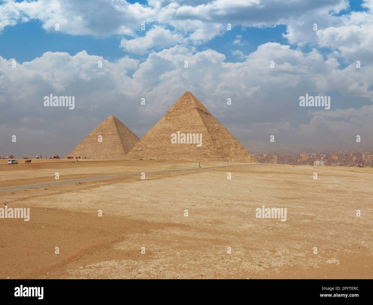 Egyptian pyramids in sand desert and clear sky Stock Photo - Alamy