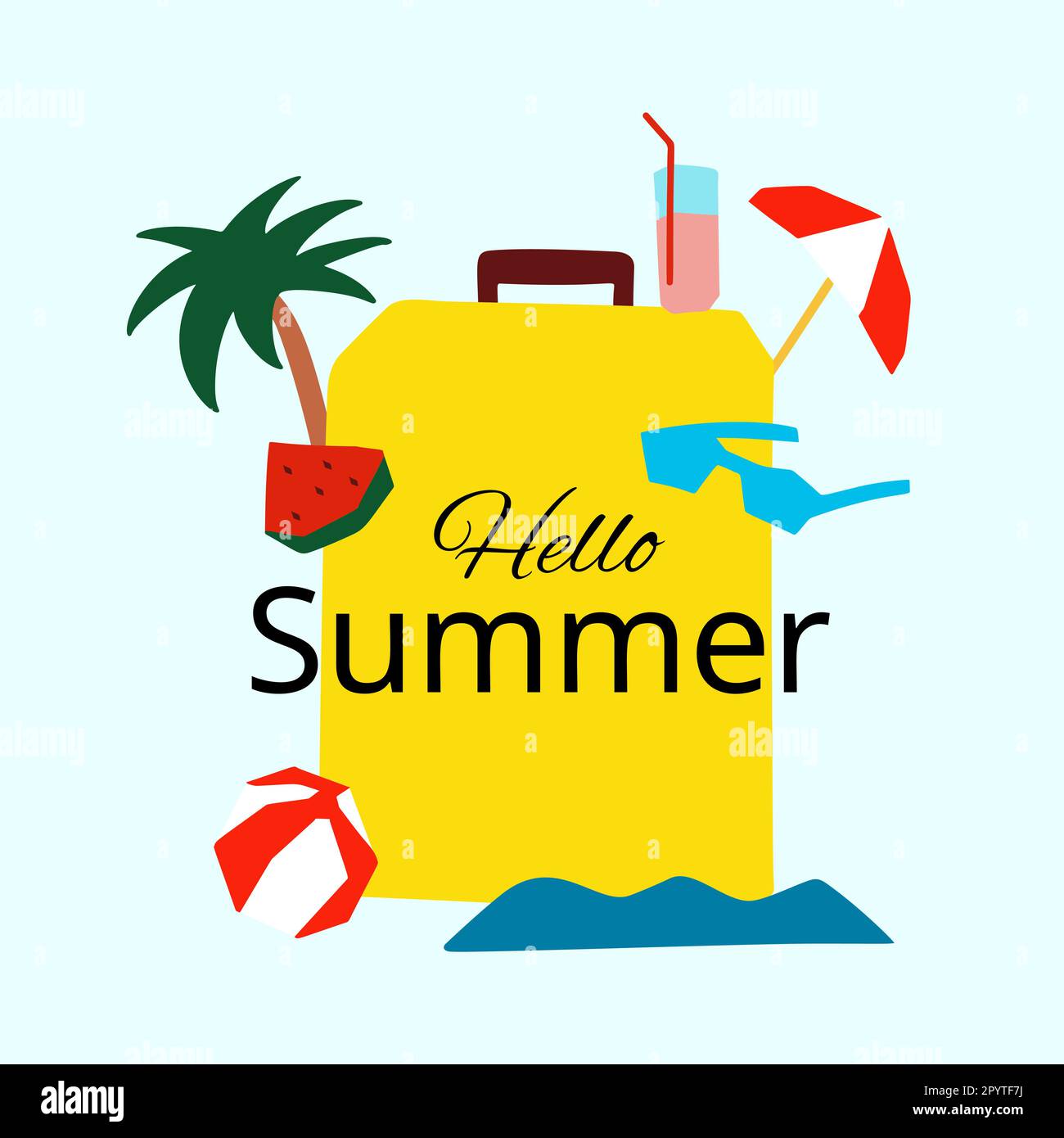 Hello summer design season holiday vacation symbols illustration ...