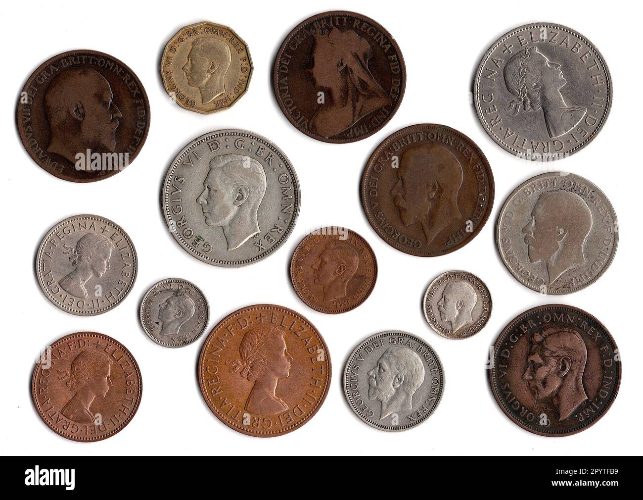 20th century vintage coins from Great Britain showing the front Stock ...