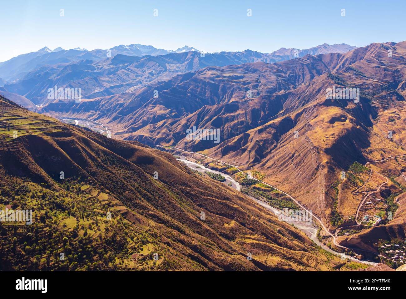 Gorgeous mountain landscape on a sunny day. View of the Caucasus Range ...
