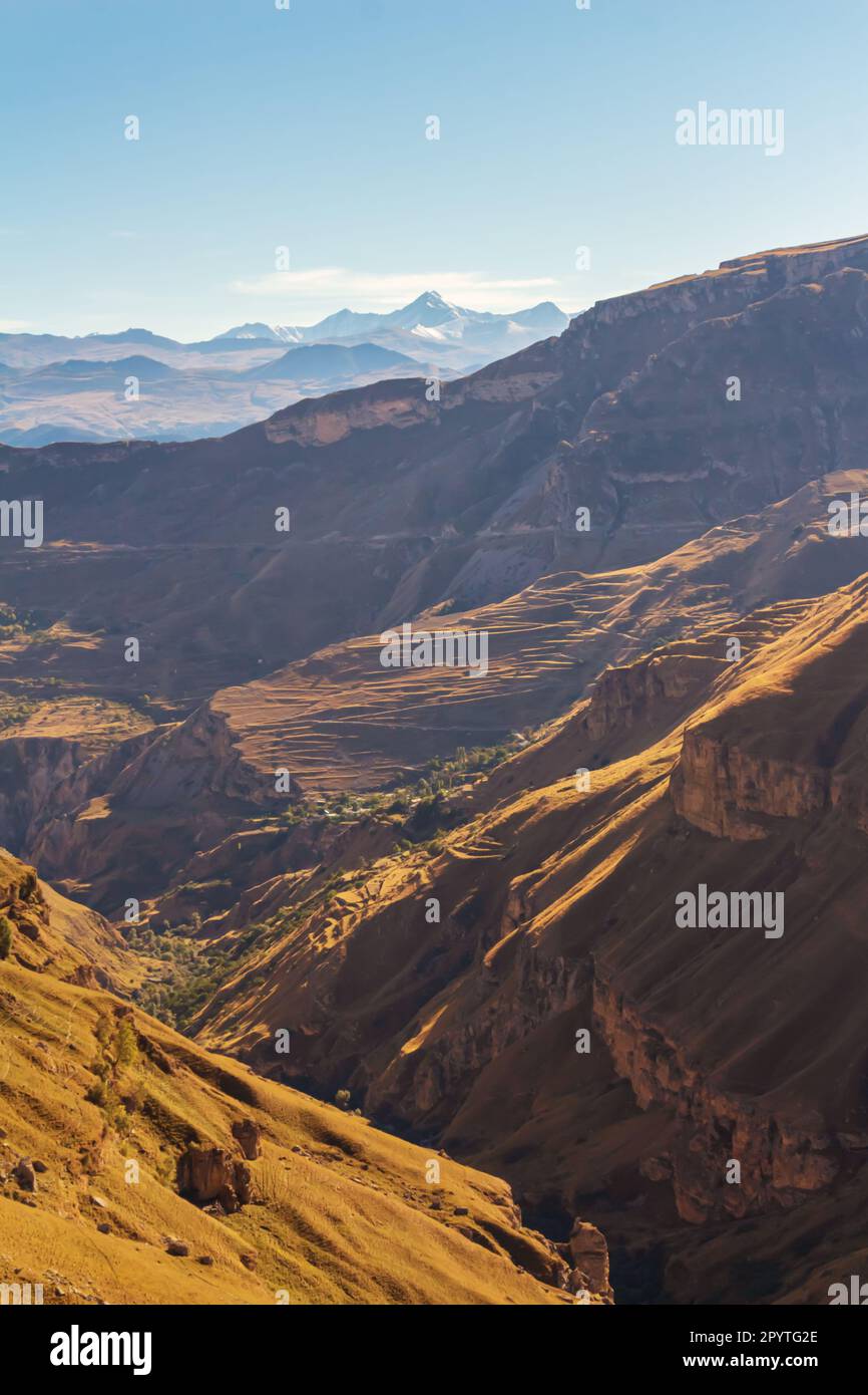 Gorgeous mountain landscape on a sunny day. View of the Caucasus Range ...