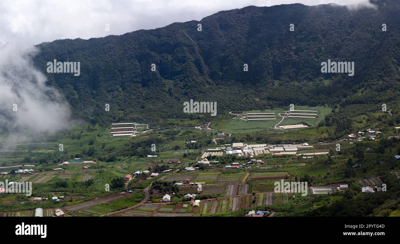 View from above of the village of “Dos d'Âne” in Reunion Island Stock ...