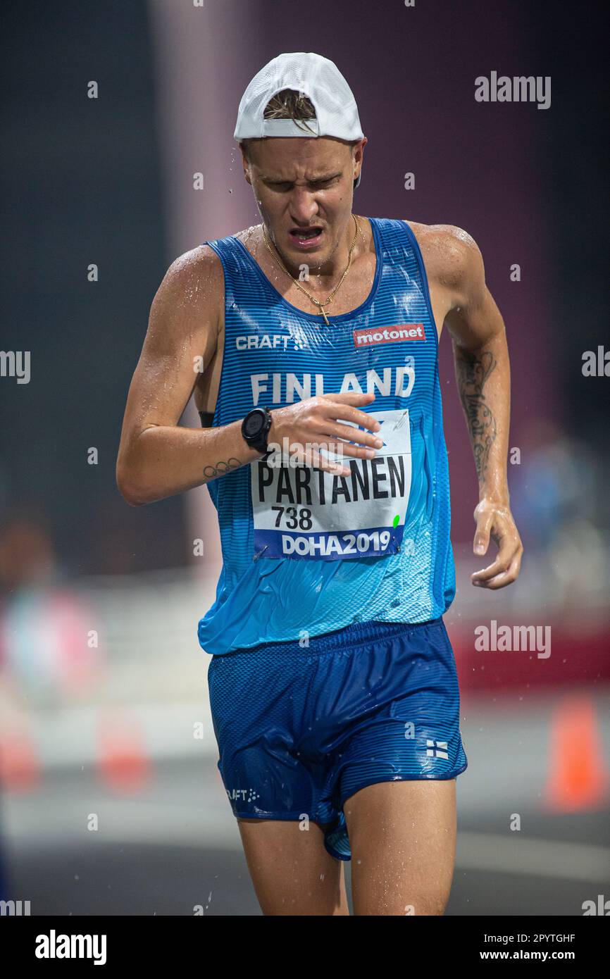 Veli-Matti Partanen running the 50 Kilometres Race Walk at the 2019 ...